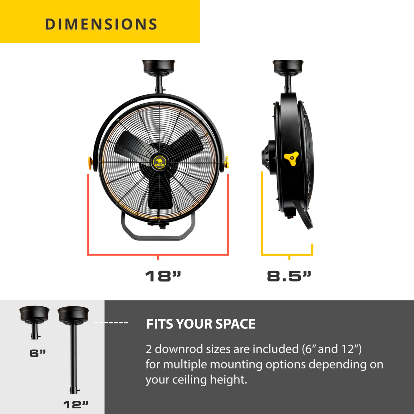 18" Garage Fan, Ceiling Mounted Plug-In Cord, 3 Speed, 3000 CFM | MULE
