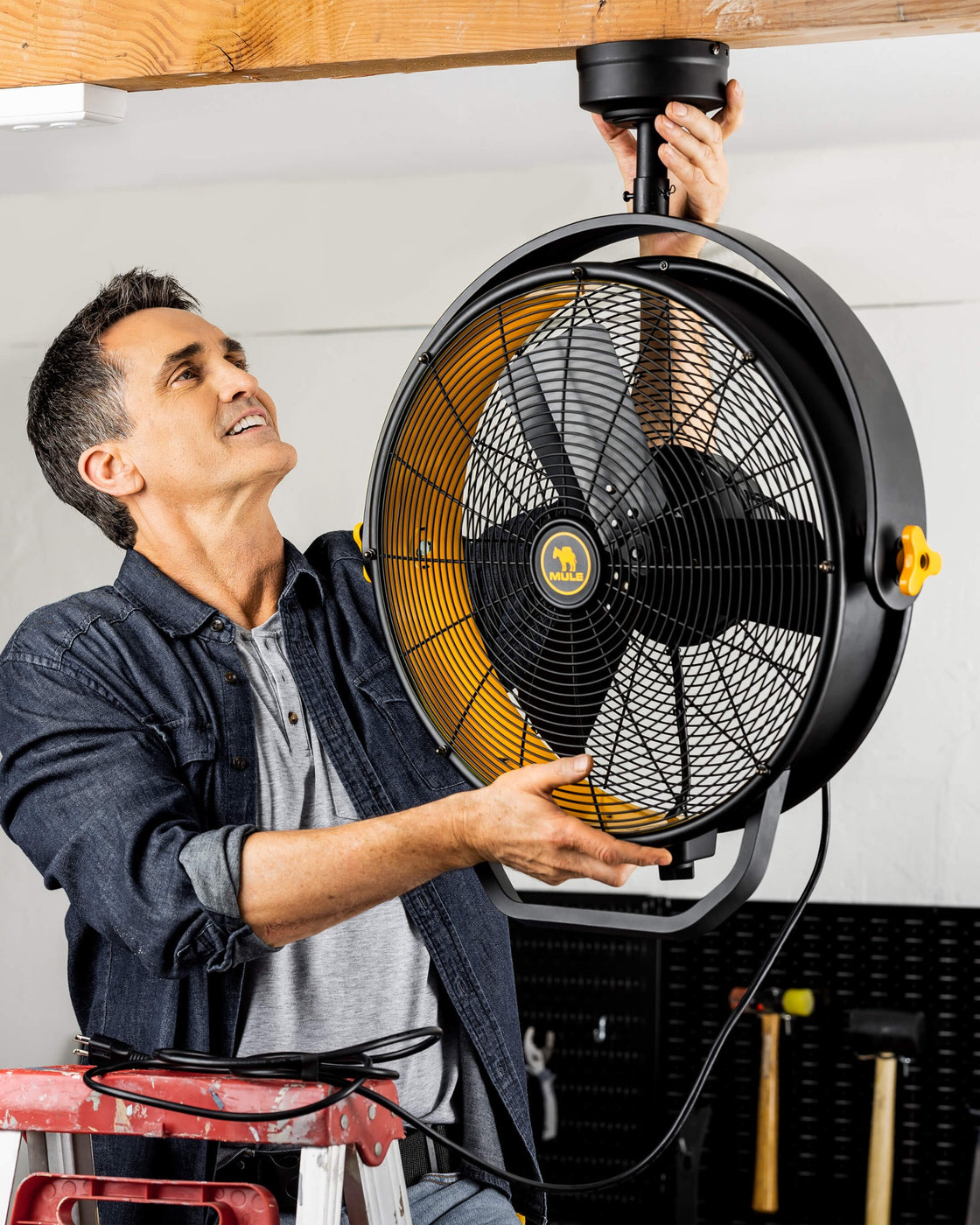 18" Garage Fan, Ceiling Mounted Plug-In Cord, 3 Speed, 3000 CFM | MULE